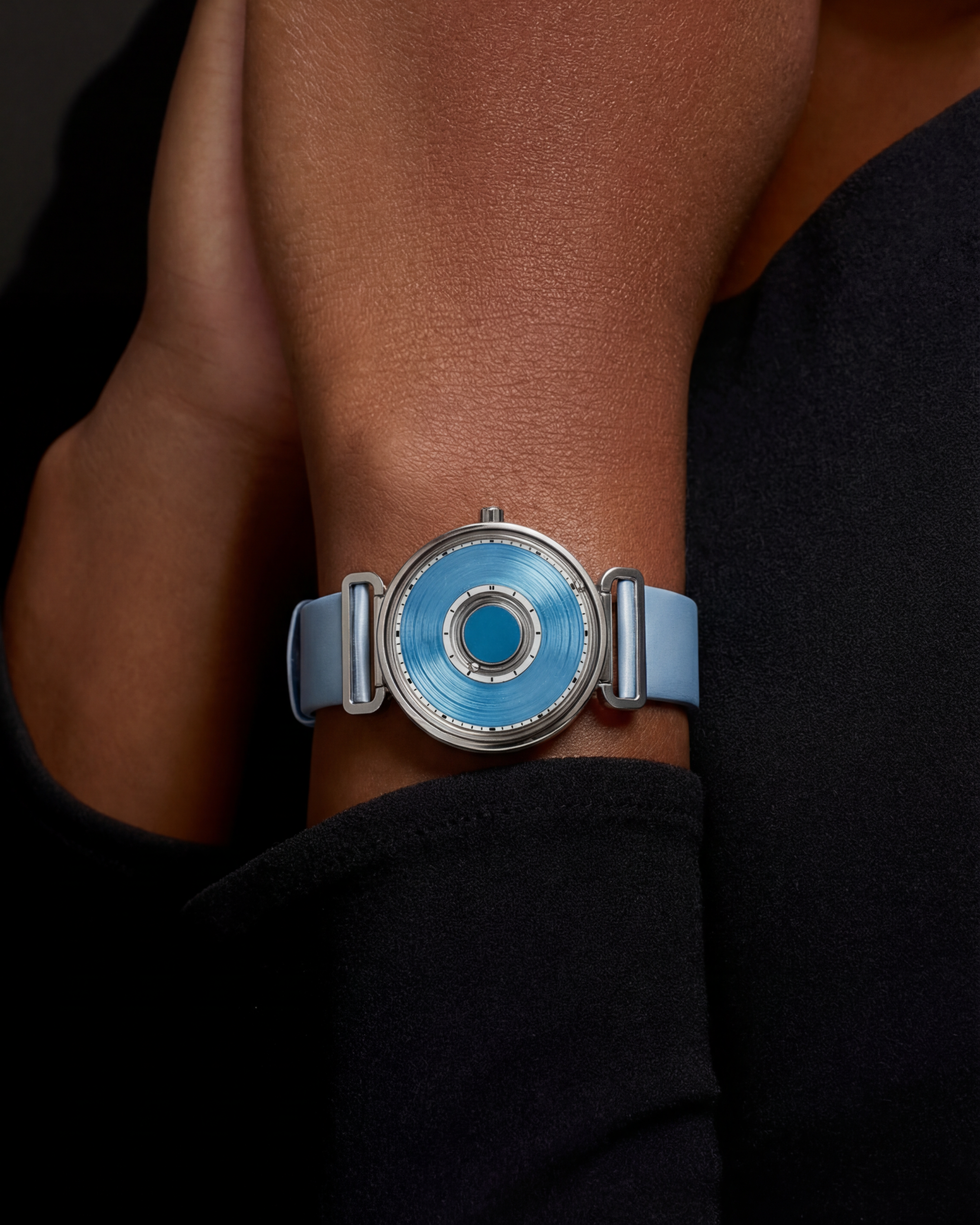 Bella Silver Sky Women's Watch with Sky Blue Satin Leather Strap